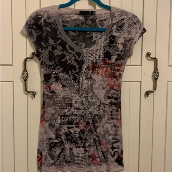 Tops | Sheer Rhinestone Embellished Tee | Poshmark